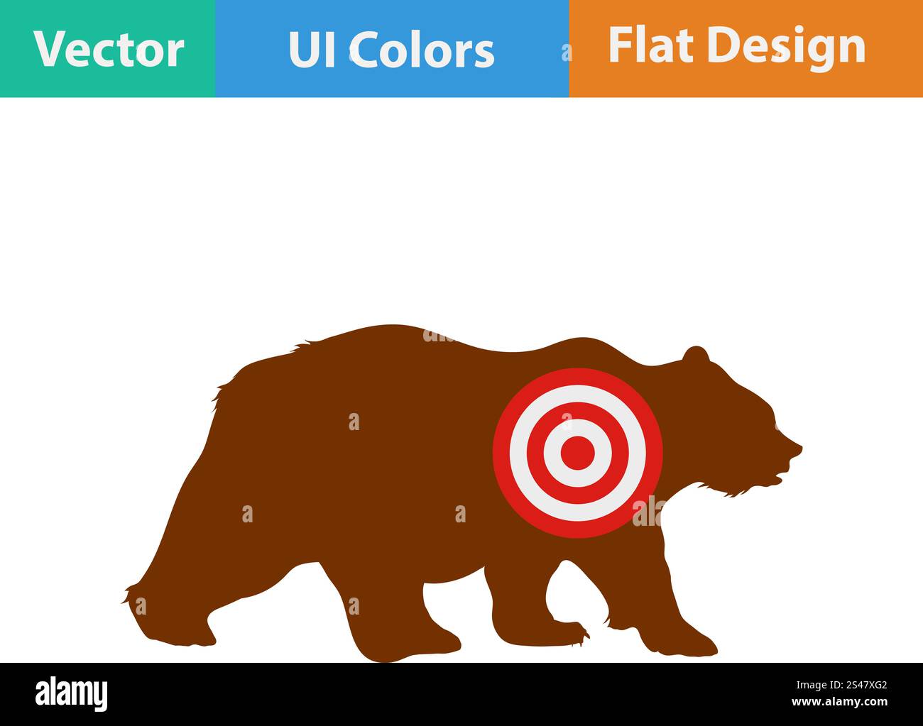 Flat design icon of bear silhouette with target in ui colors. Vector ...
