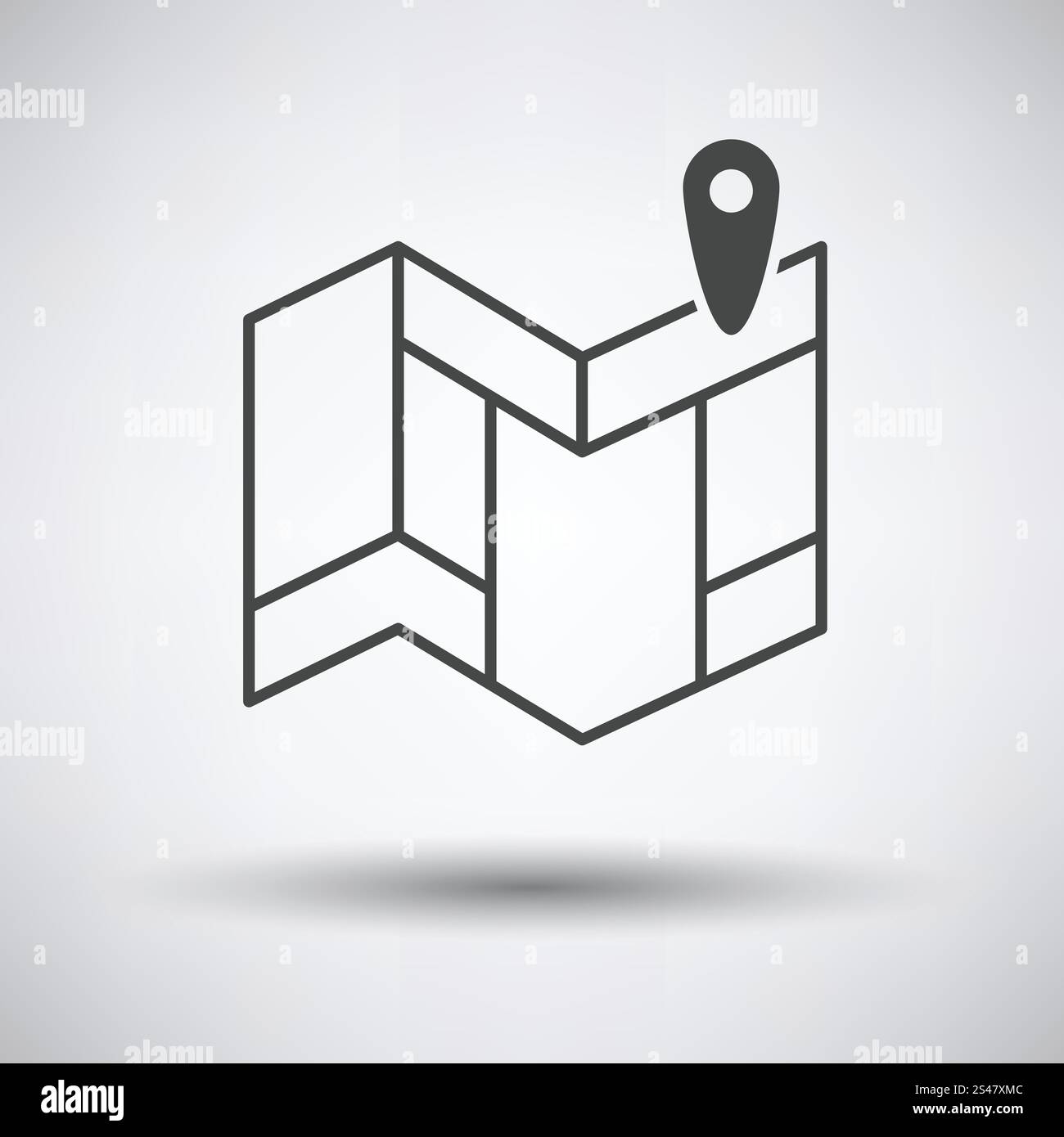 Navigation map icon on gray background with round shadow. Vector ...