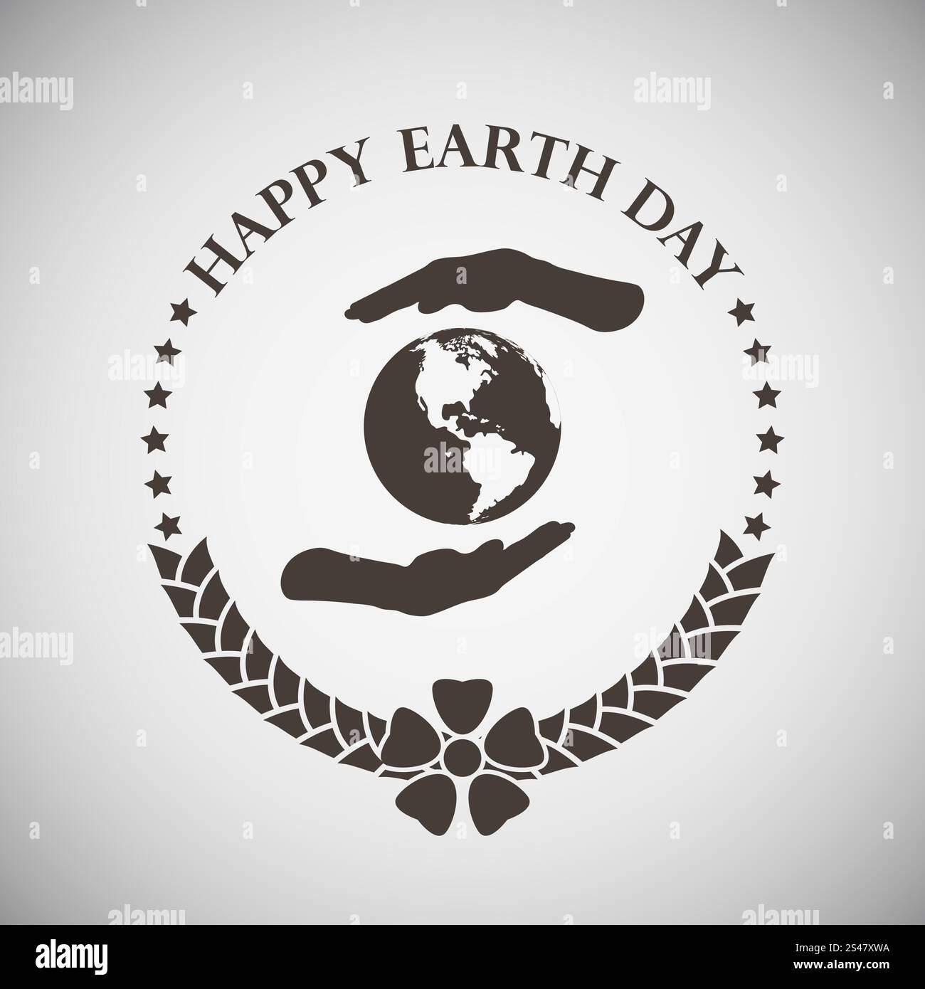 Earth day emblem with palms holding planet. Vector illustration Stock ...