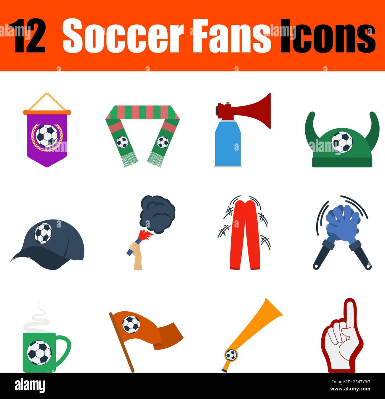 Flat design football fans icon set in ui colors. Vector illustration ...