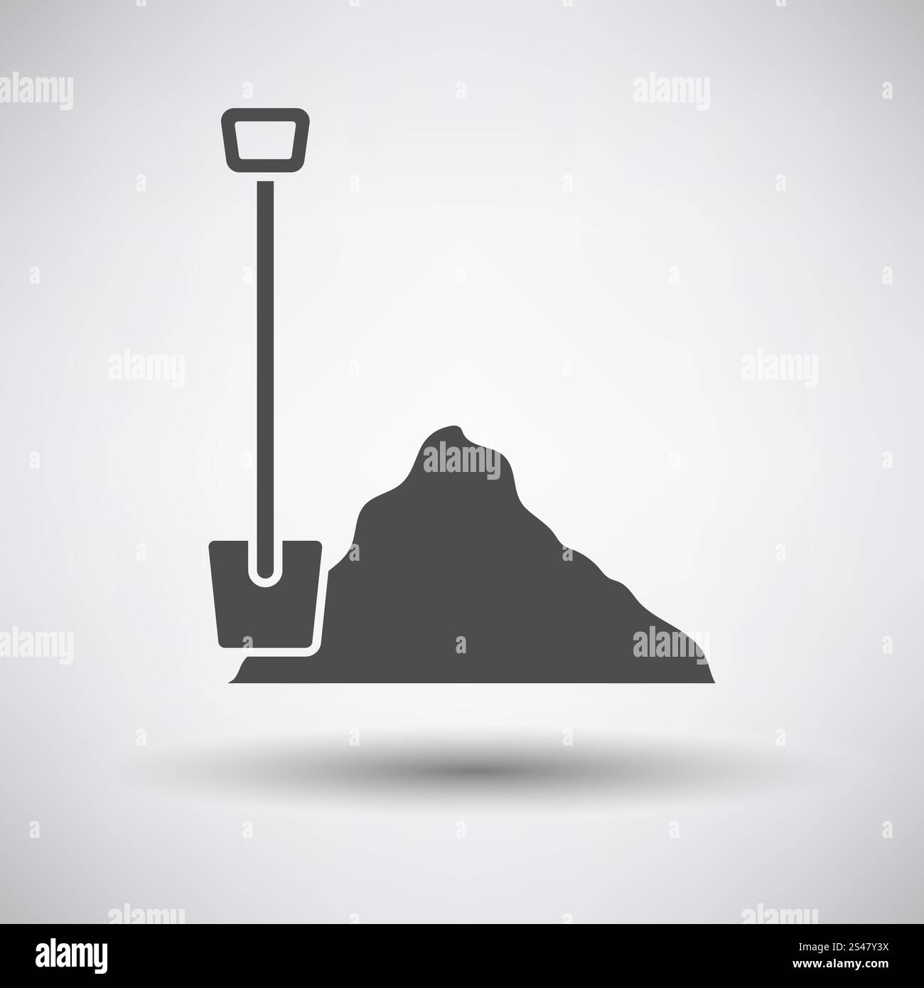 Construction shovel and sand icon on gray background with round shadow ...