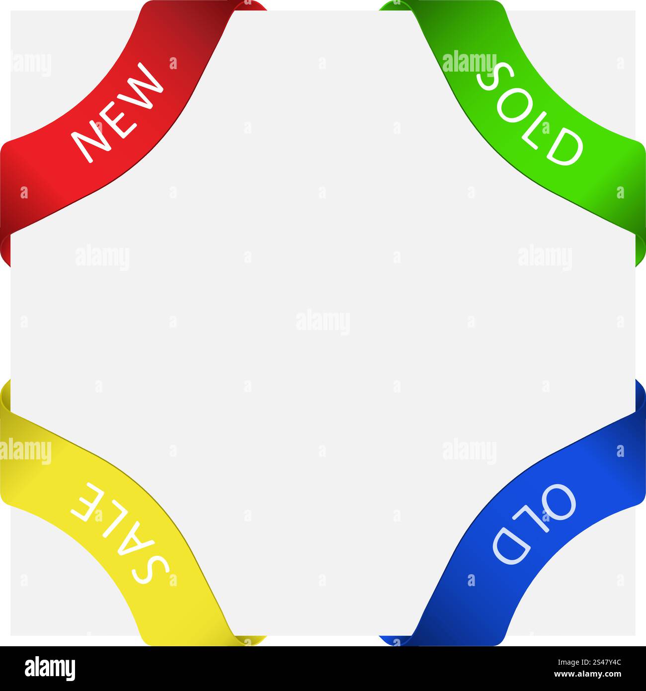 Set of four corner labels in different colors over gray paper sheet ...