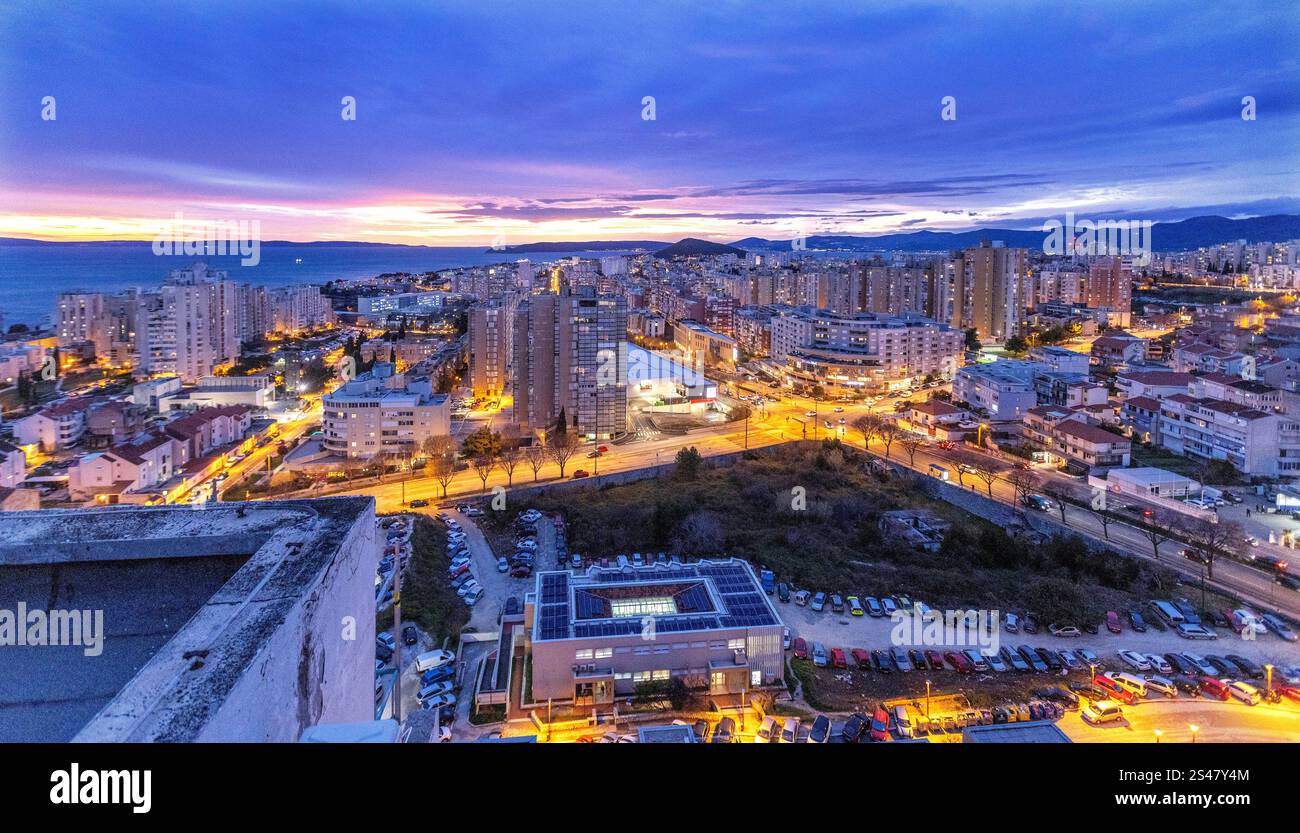 Croatia, Split, 100125. Panorama of the city in the evening. In the ...