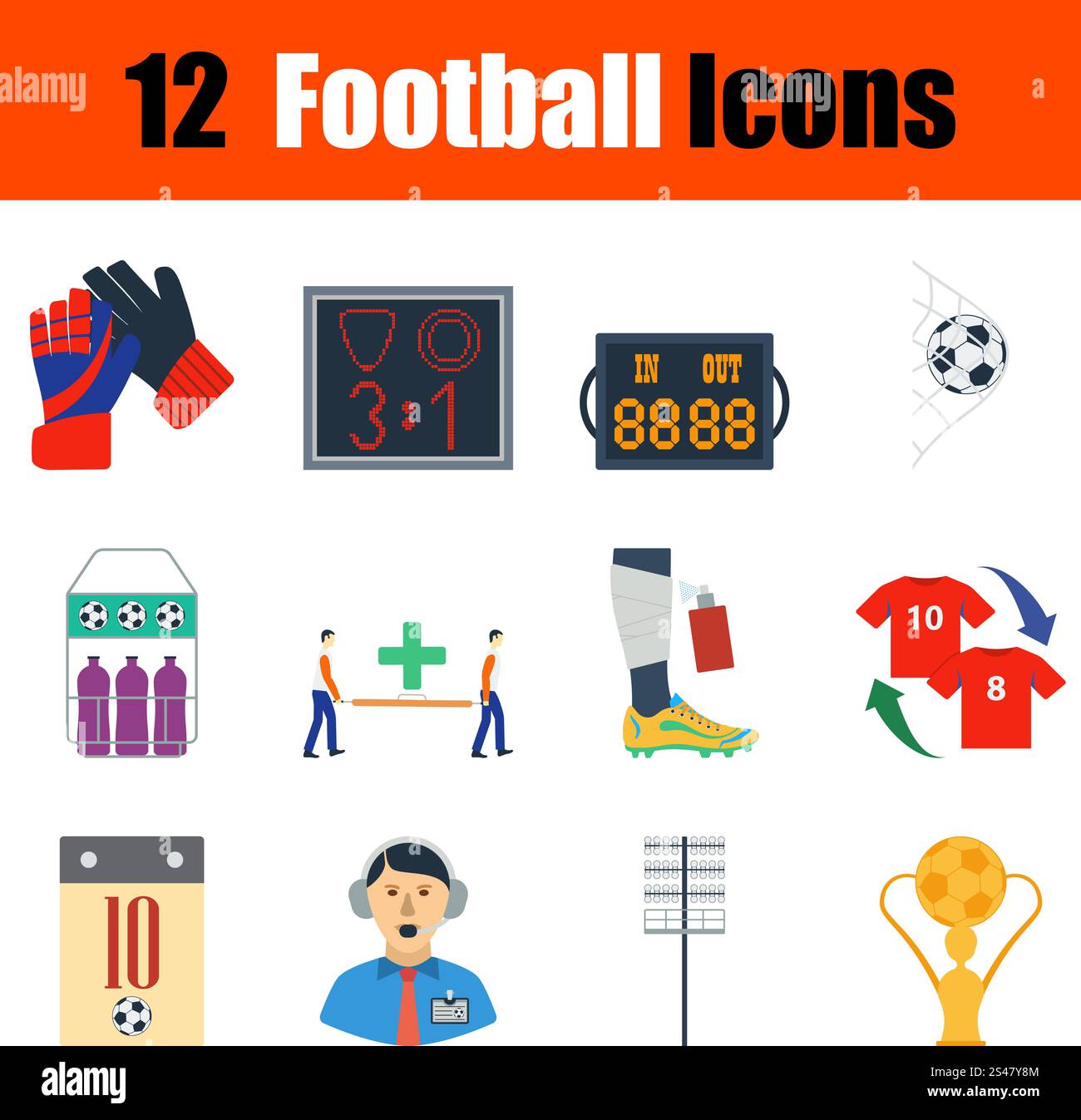 Flat design football icon set in ui colors. Vector illustration Stock ...