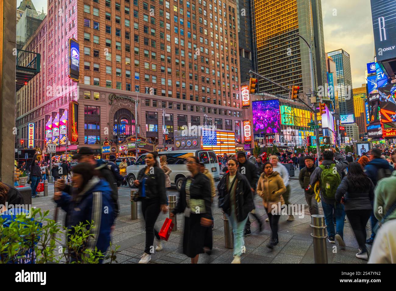 Times Square street view with vibrant neon lights, advertisements and ...