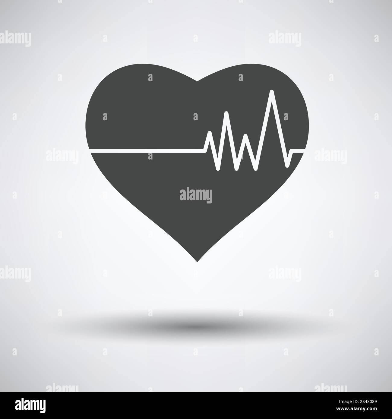 Heart with cardio diagram icon on gray background with round shadow ...