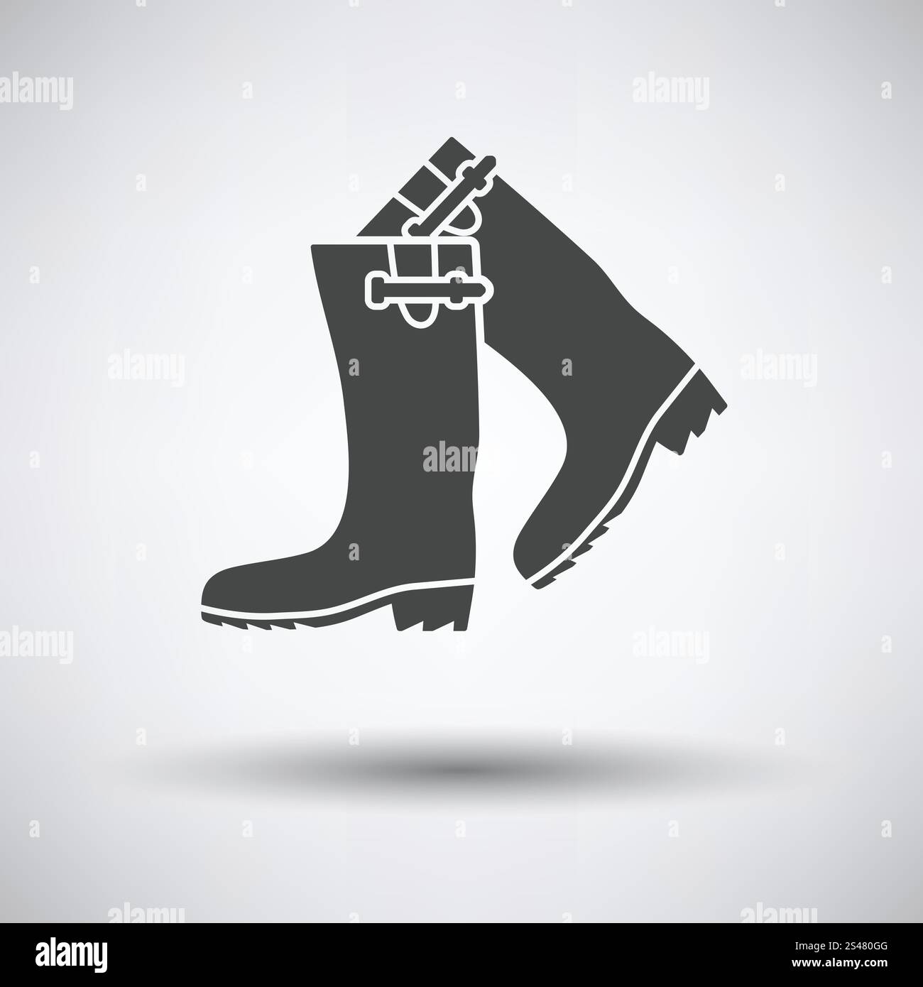 Hunter’s rubber boots icon on gray background with round shadow. Vector ...