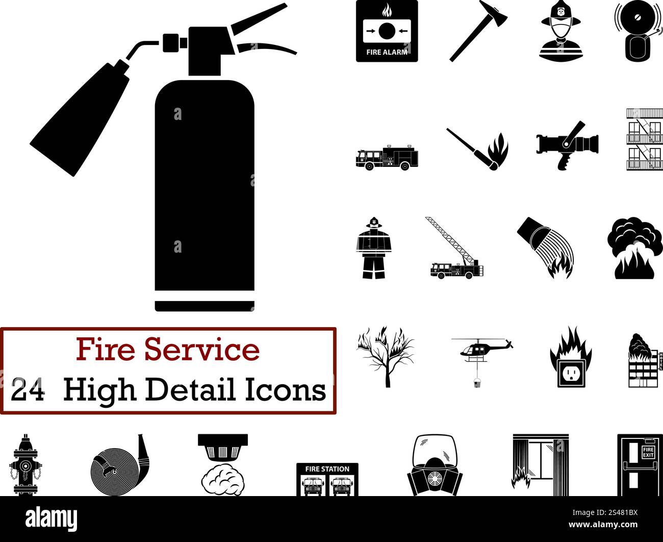 Set of 24 Fire service Icon. Set of 24 Fire service Icons in Black ...