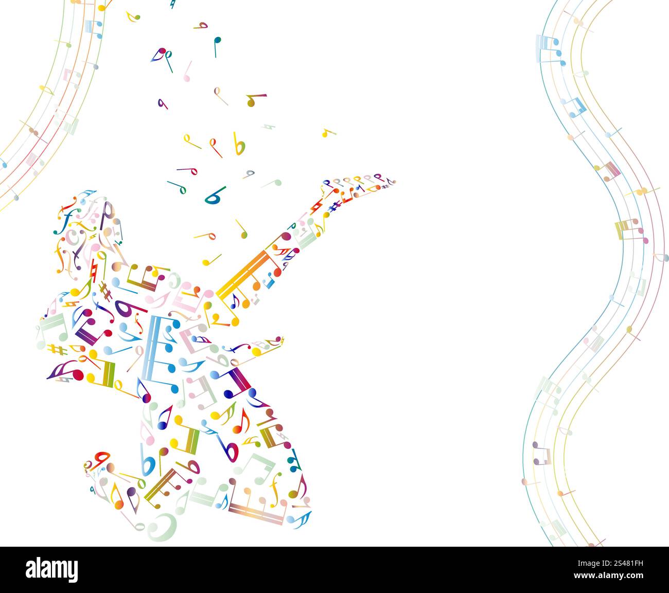 Musical background with guitarist from colorful notes. Vector ...
