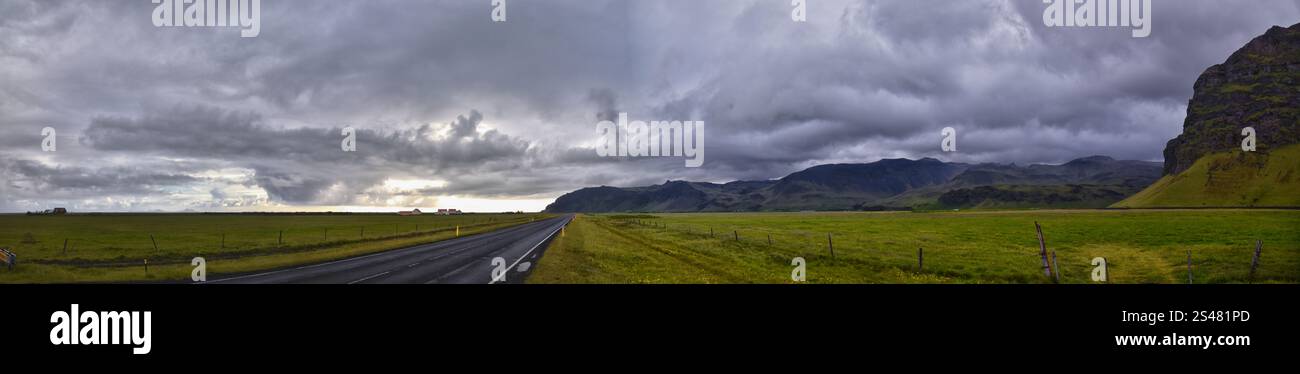 Icelandic South Coast landscape near Reynisfjara black volcanic sand ...