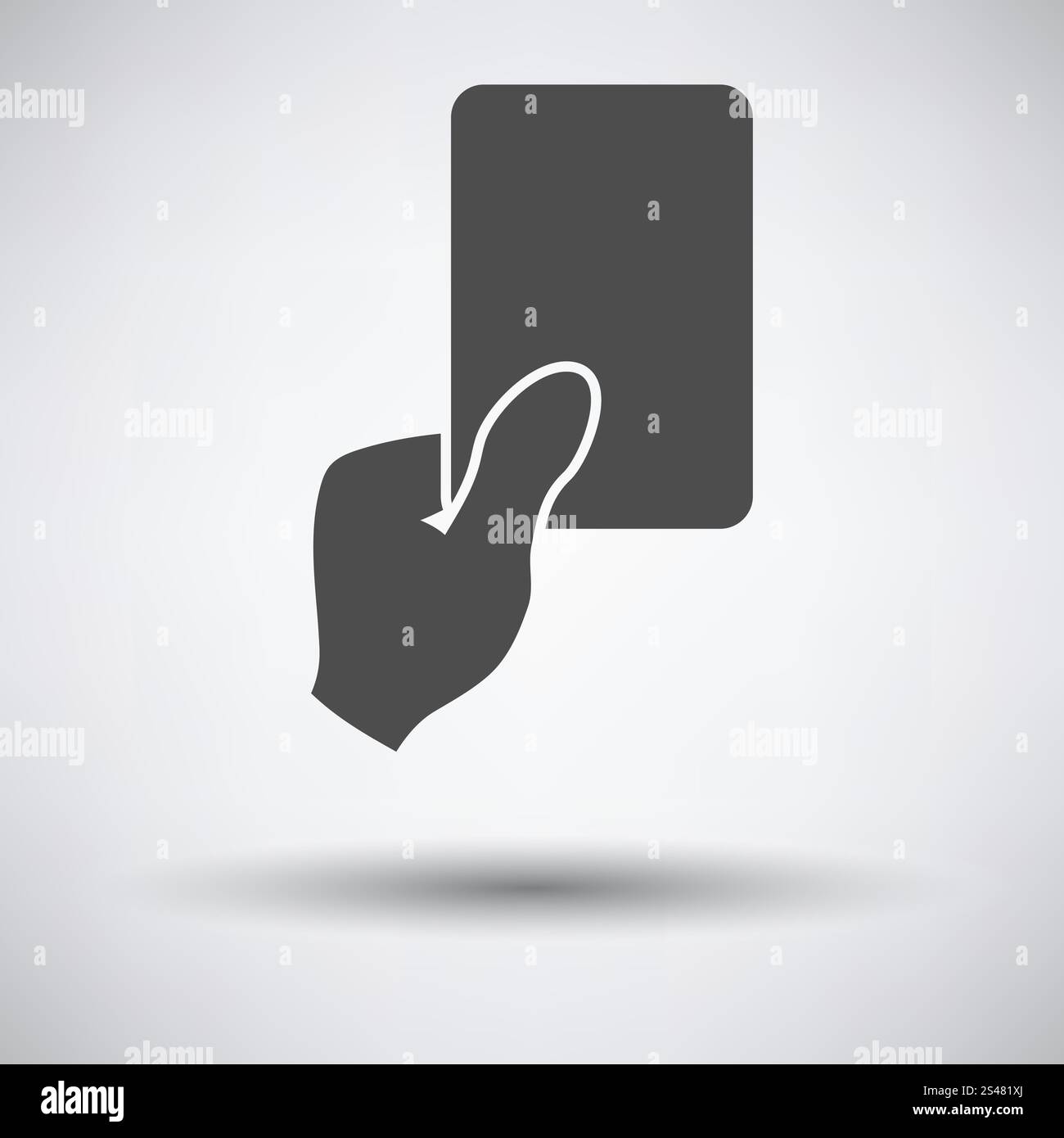 Soccer referee hand with card icon on gray background with round shadow ...