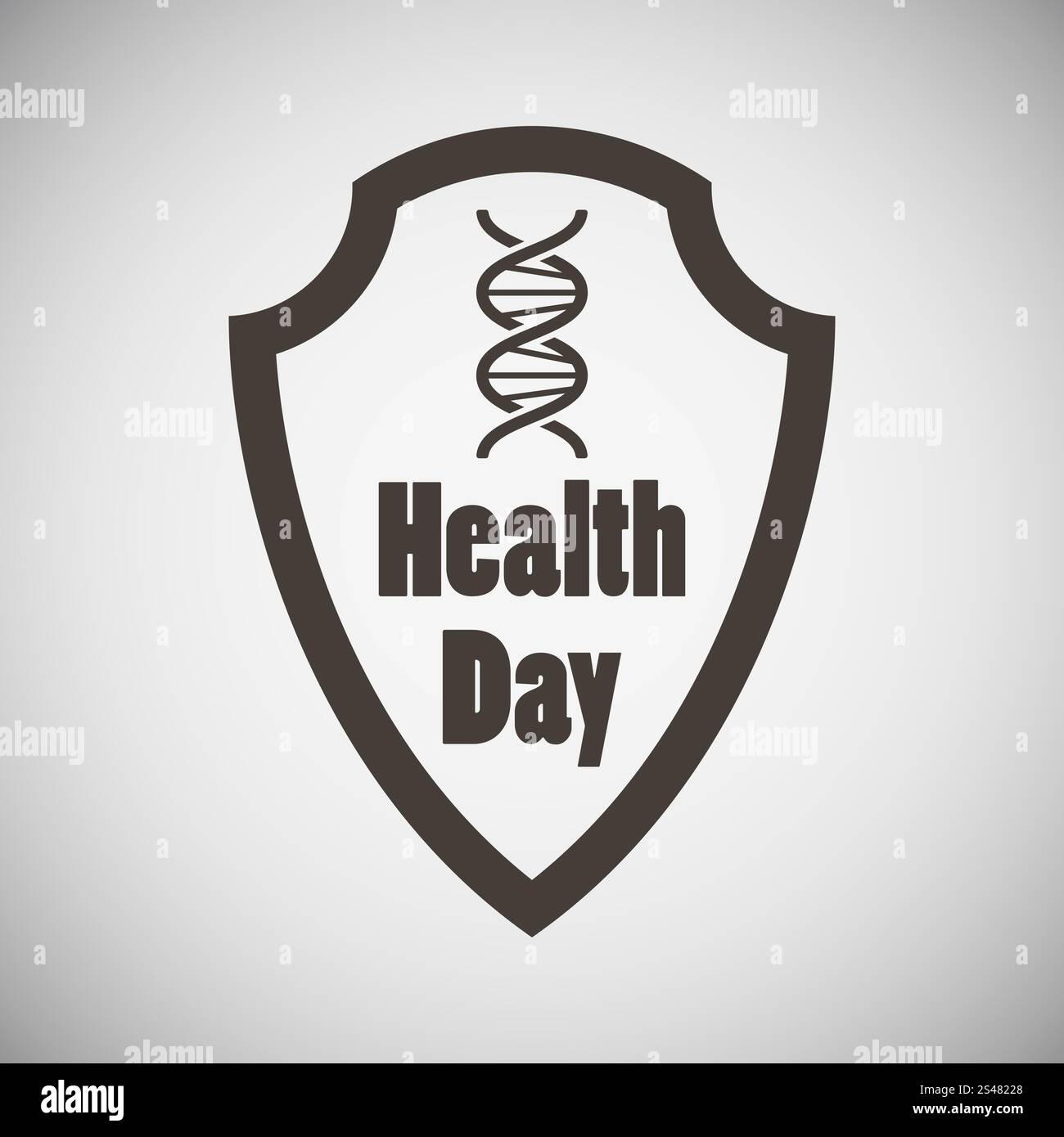 Health day emblem with shield and DNA symbol on it on grey background ...