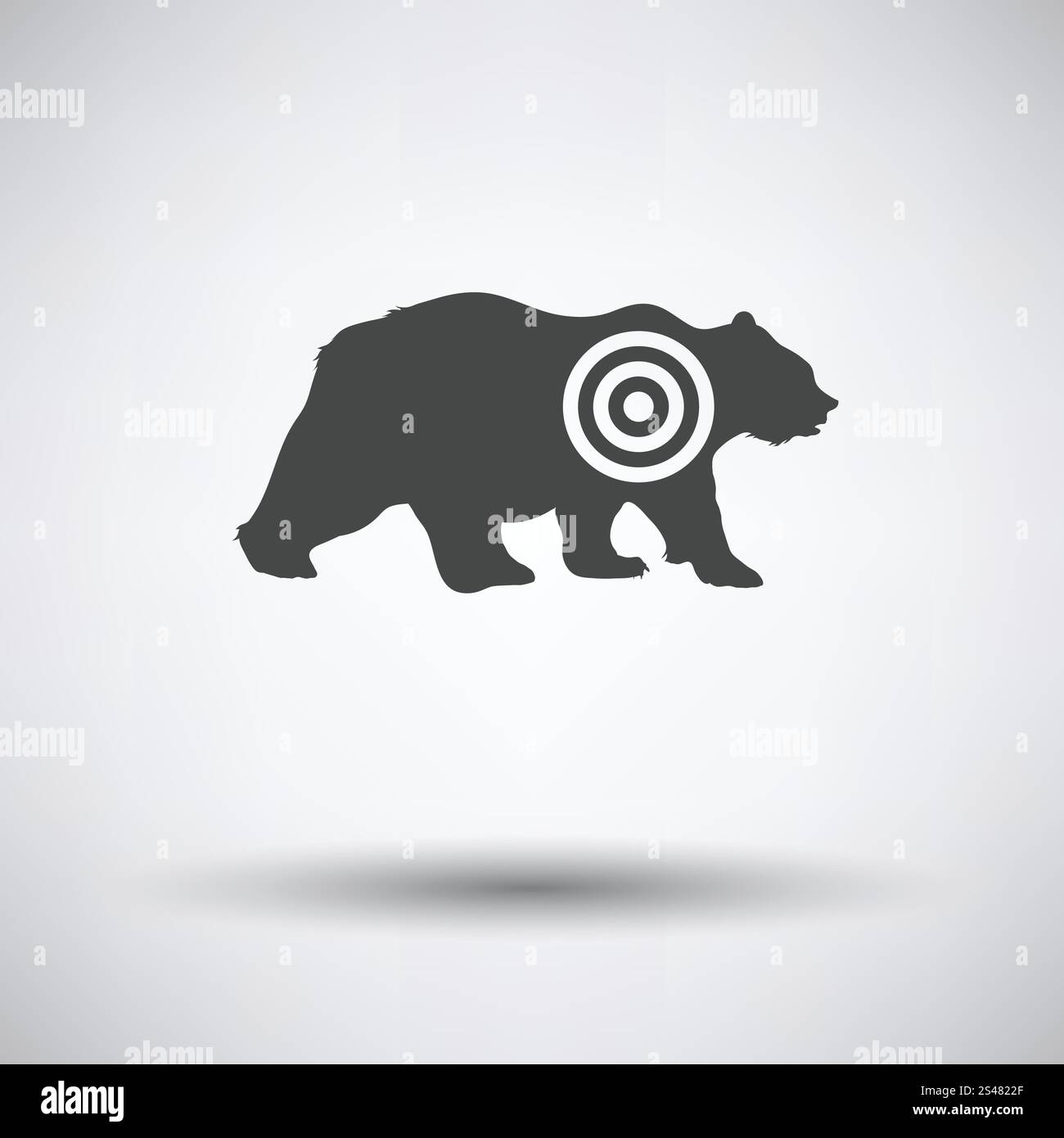 Bear silhouette with target icon on gray background with round shadow ...