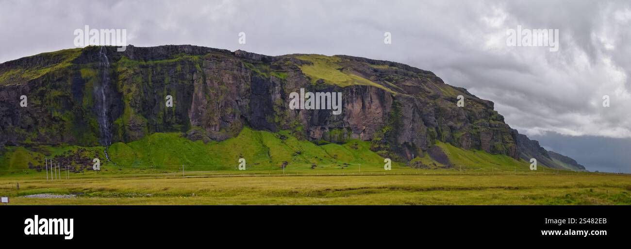 Icelandic South Coast landscape near Reynisfjara black volcanic sand ...