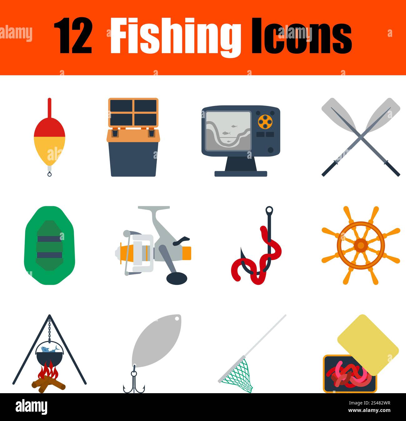 Flat design fishing icon set in ui colors. Vector illustration Stock ...