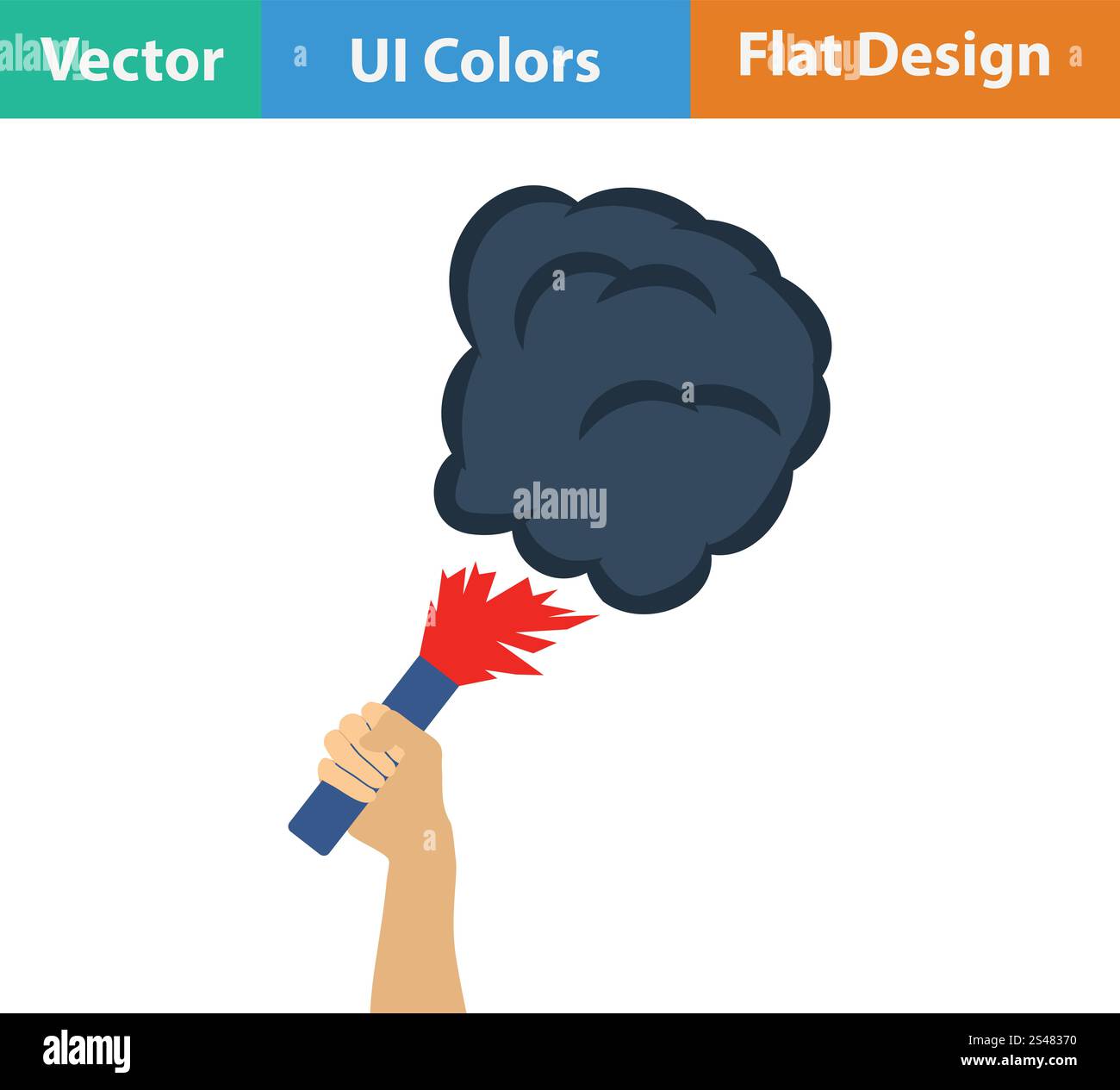 Football fans hand holding burned flayer with smoke icon. Flat design ...