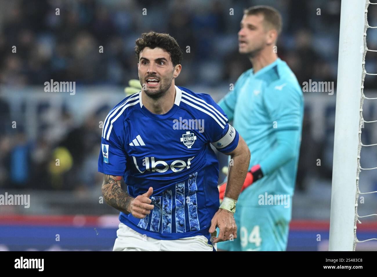 Rome, Italy. 10th Jan, 2025. Patrick Cutrone of Como 1907 rejoices after scoring a goal of 1-1 ...