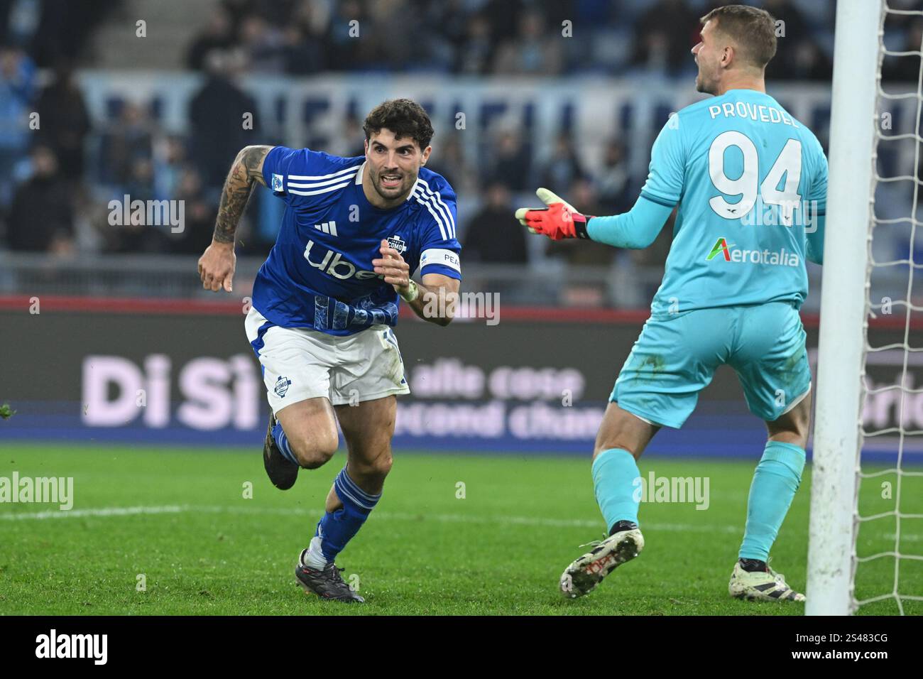 Rome, Italy. 10th Jan, 2025. Patrick Cutrone of Como 1907 rejoices after scoring a goal of 1-1 ...