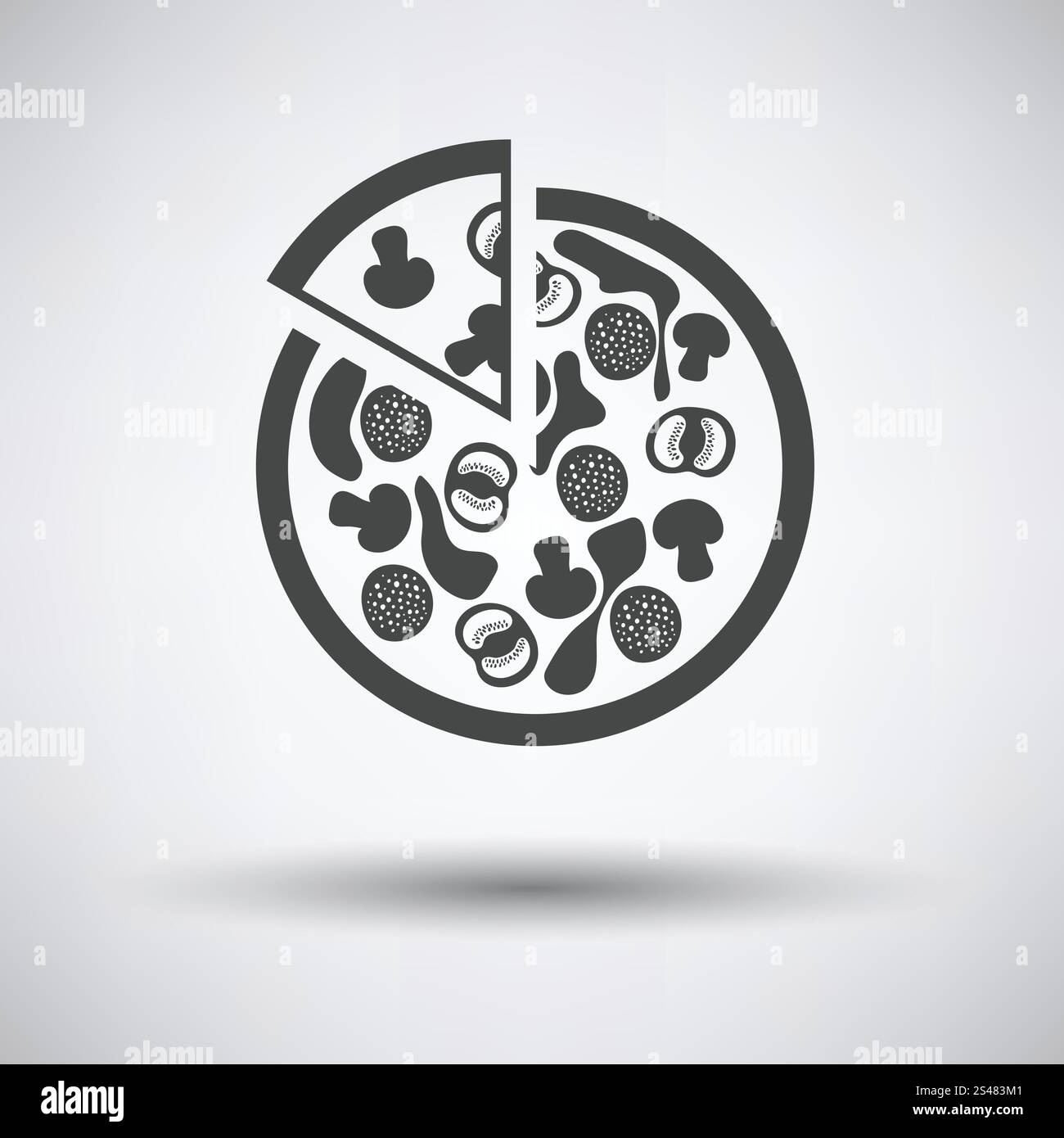 Pizza on plate icon. Pizza on plate icon on gray background with round ...