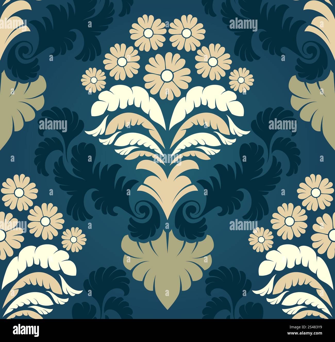Damask seamless pattern from floral and swirl elements. Vector ...