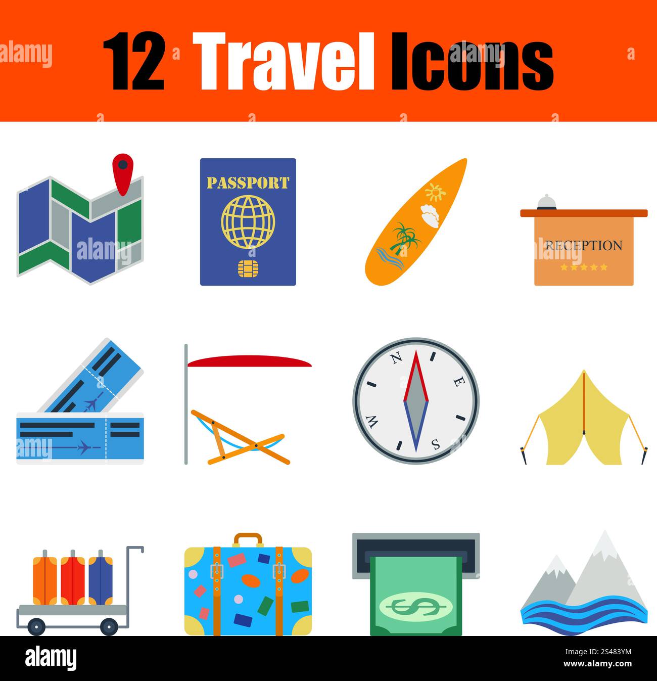 Flat design travel icon set in ui colors. Vector illustration Stock ...