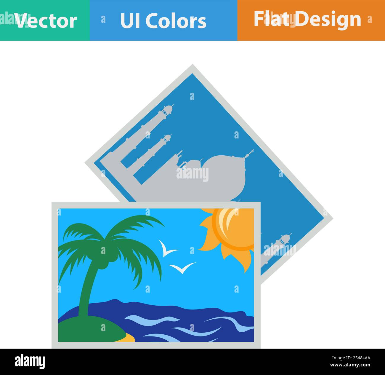 Flat design icon of two travel photograph in ui colors. Vector ...