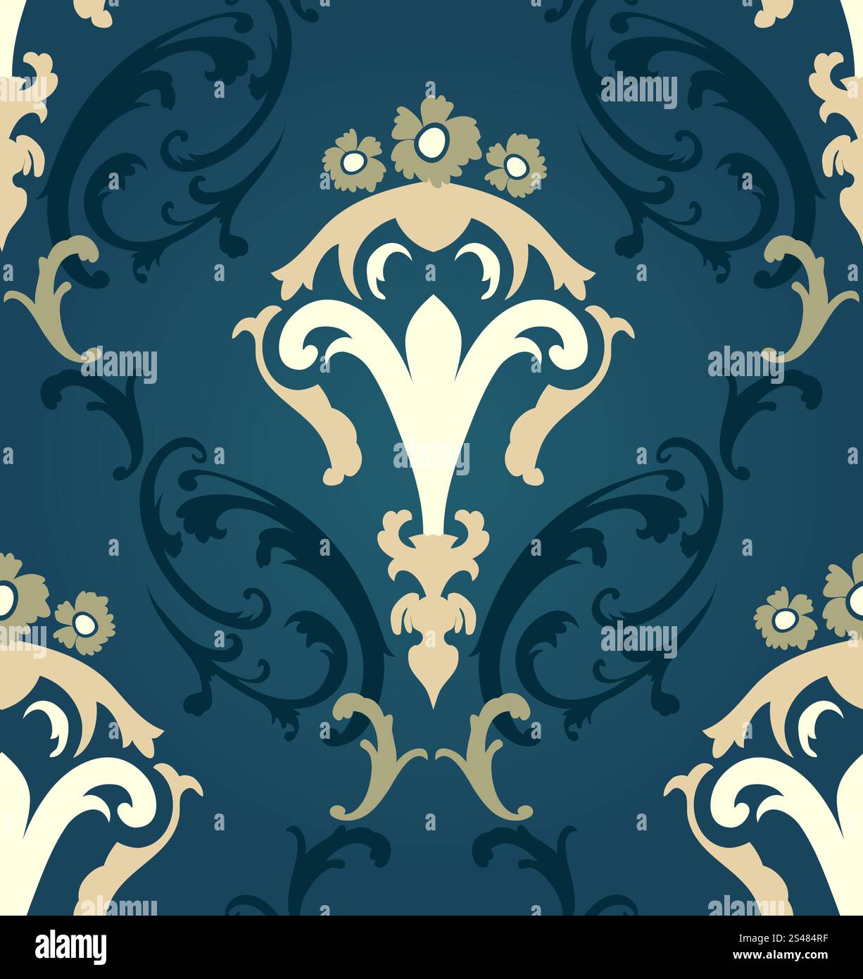 Damask seamless pattern from floral and swirl elements. Vector ...