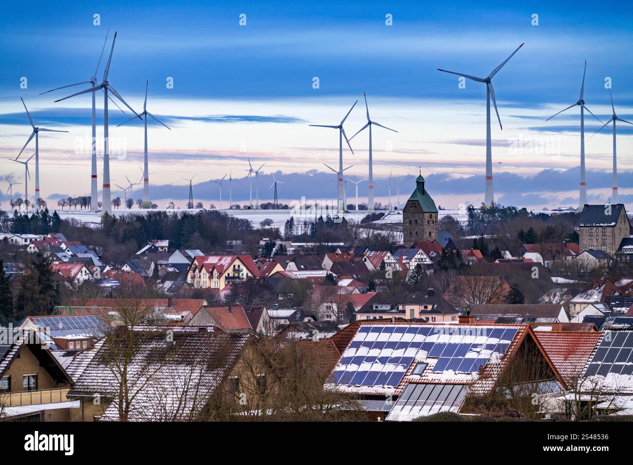 The town of Lichtenau, a self-proclaimed energy town, wind farm, over ...