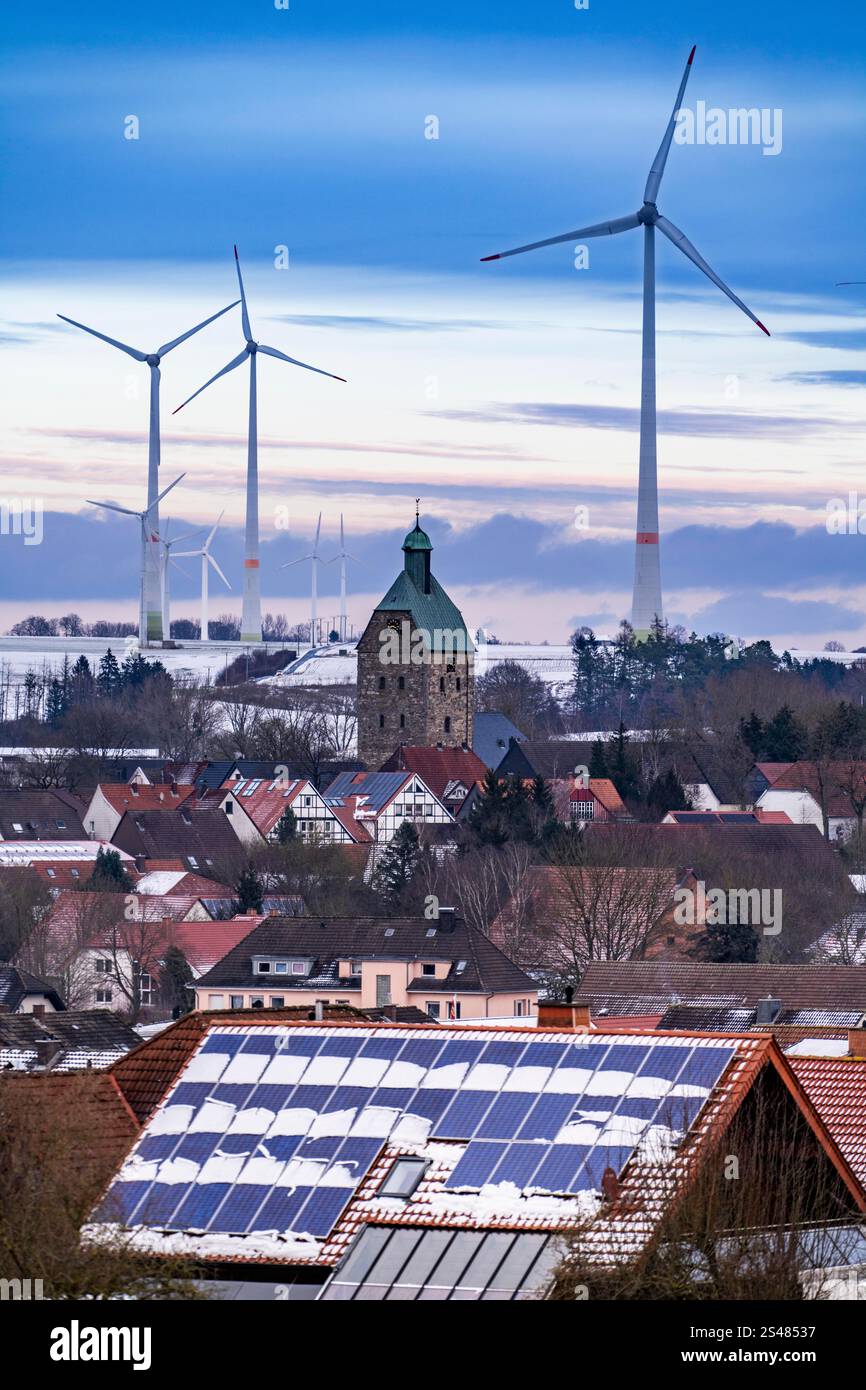 The town of Lichtenau, a self-proclaimed energy town, wind farm, over ...