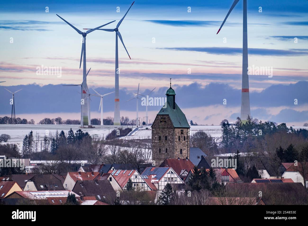 The town of Lichtenau, a self-proclaimed energy town, wind farm, over ...