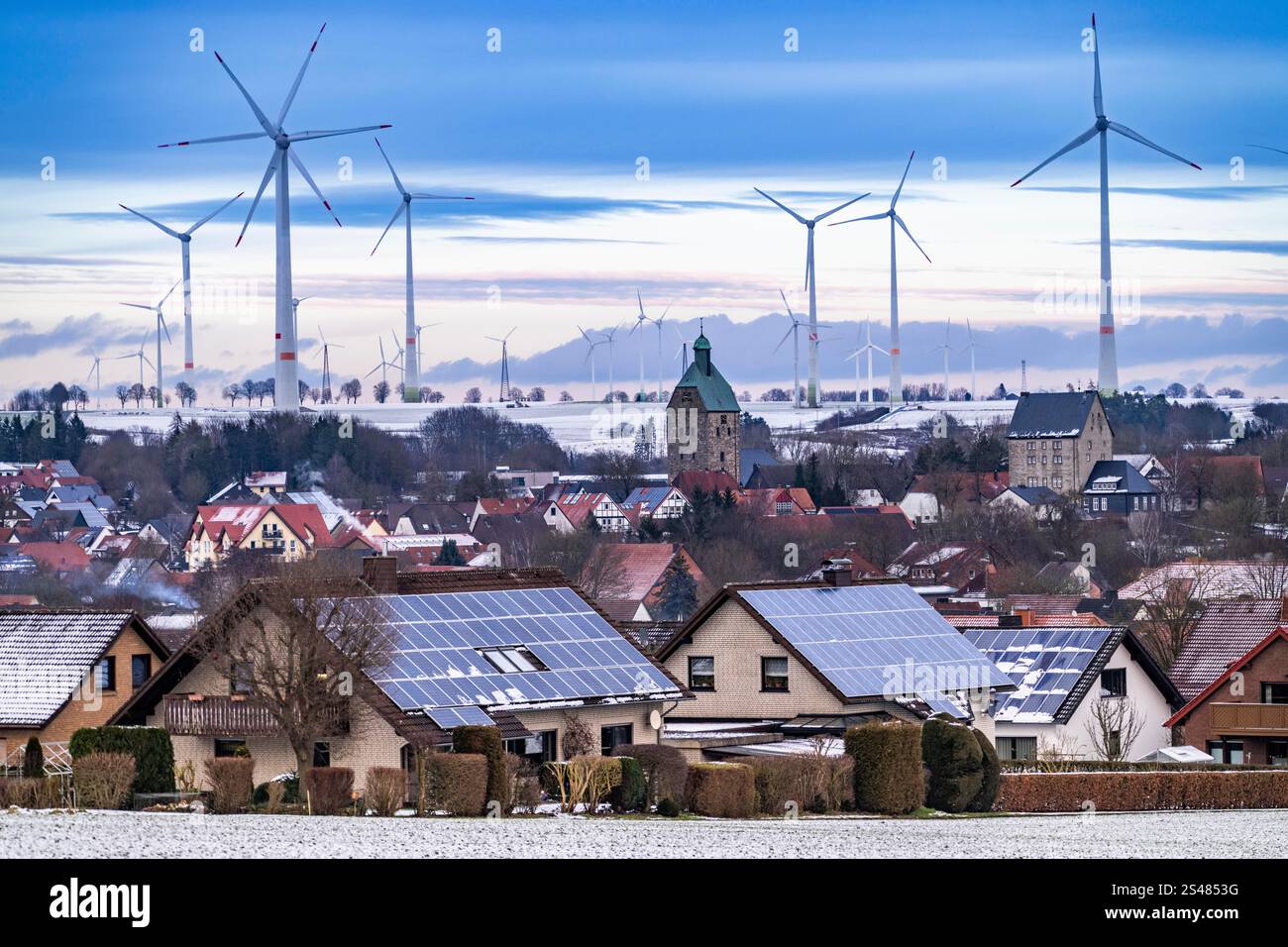 The town of Lichtenau, a self-proclaimed energy town, wind farm, over ...