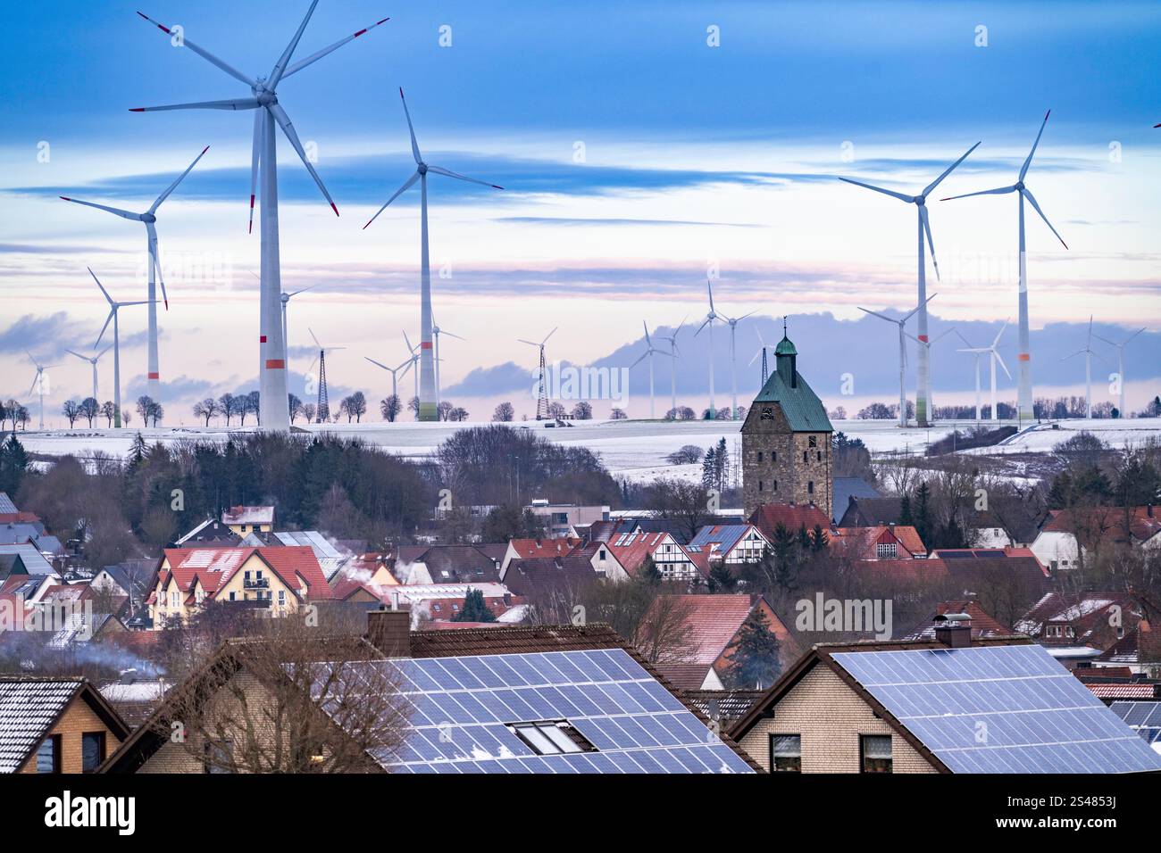 The town of Lichtenau, a self-proclaimed energy town, wind farm, over ...