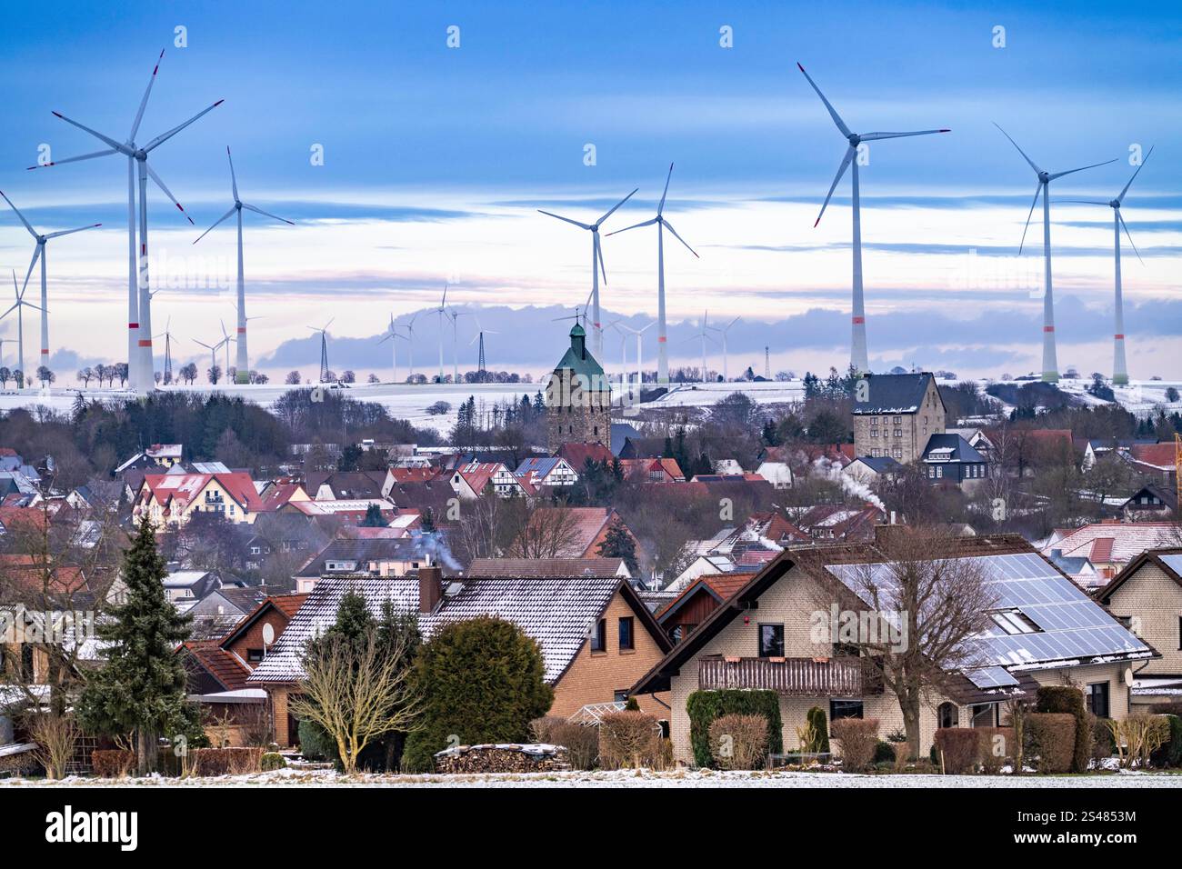 The town of Lichtenau, a self-proclaimed energy town, wind farm, over ...