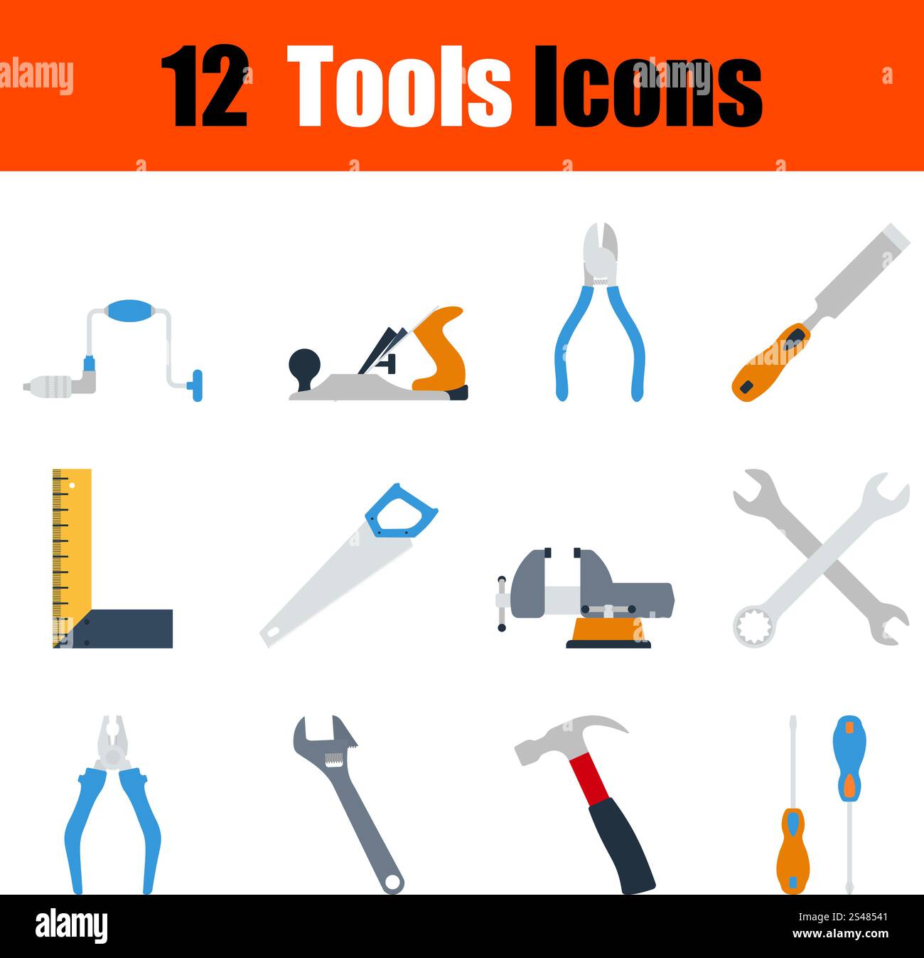 Flat design tools icon set in ui colors. Vector illustration Stock ...