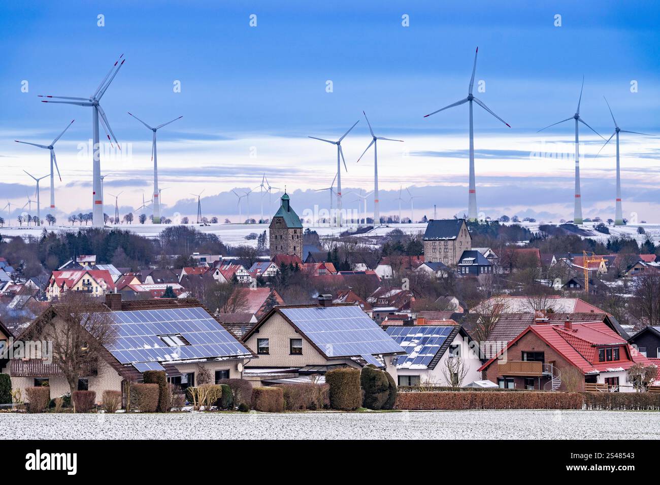 The town of Lichtenau, a self-proclaimed energy town, wind farm, over ...