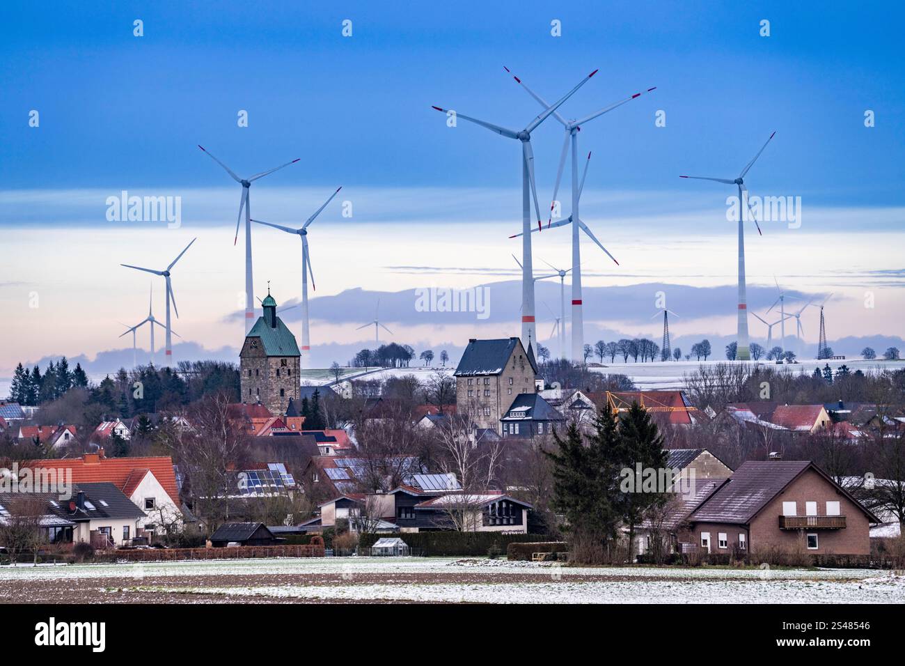 The town of Lichtenau, a self-proclaimed energy town, wind farm, over ...