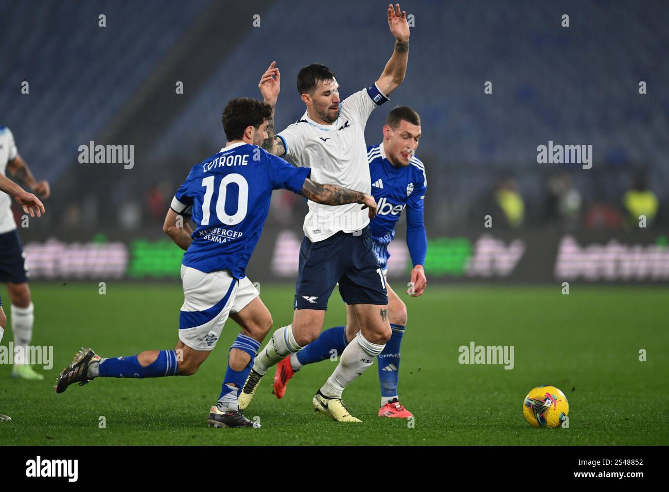 Rome, Italy. 10th Jan, 2025. Patrick Cutrone of Como 1907 and Alessio Romagnoli of S.S. Lazio in ...
