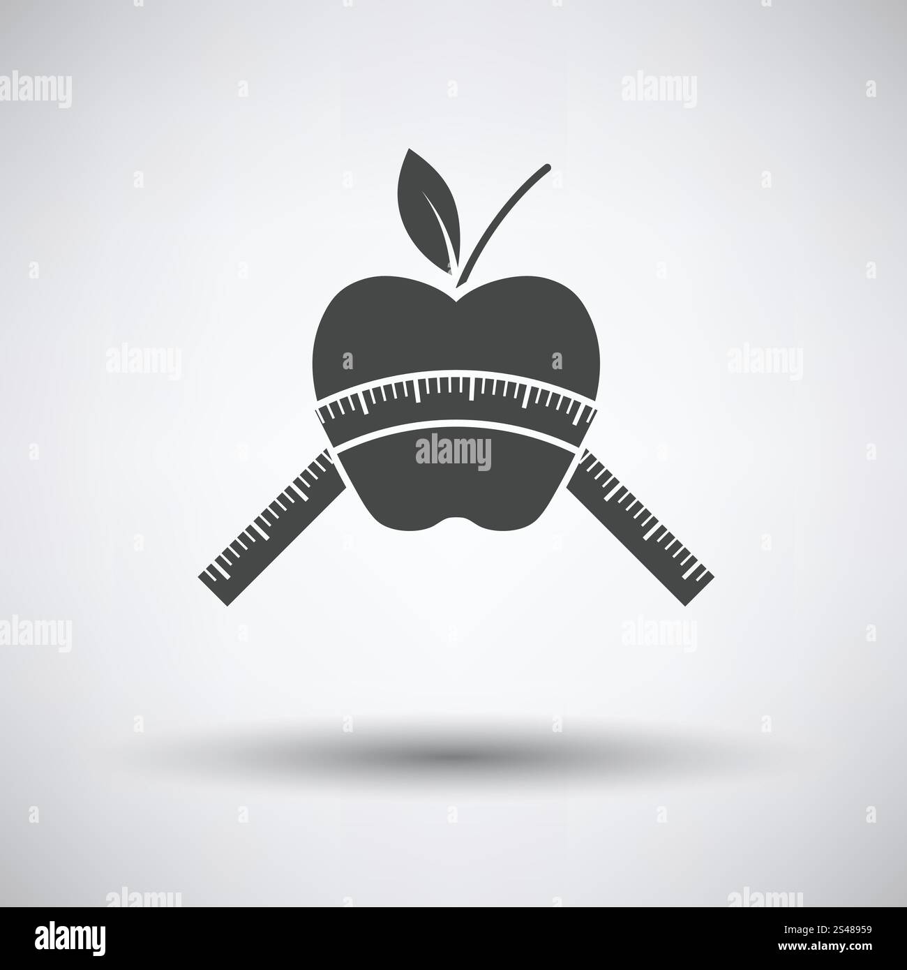 Apple with measure tape icon on gray background with round shadow ...