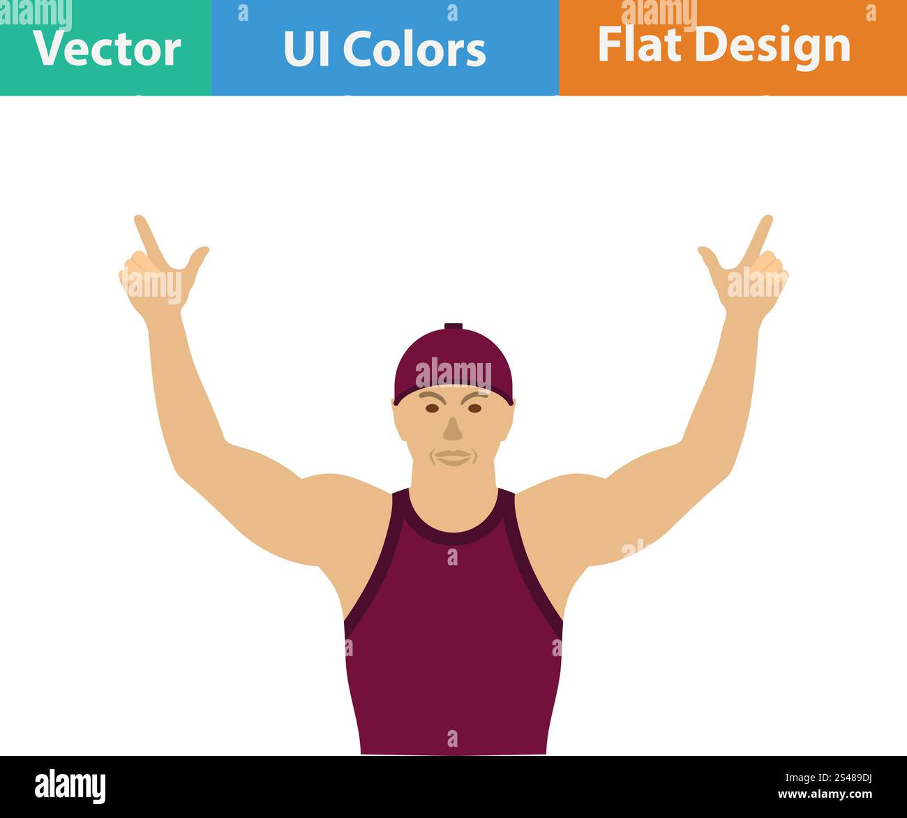 Football fan with hands up icon. Flat design in ui colors. Vector ...
