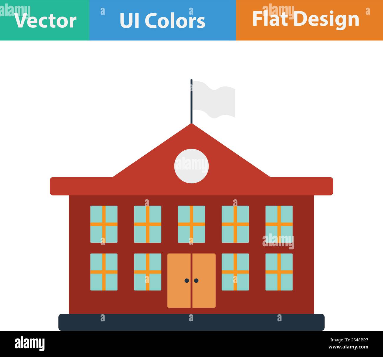 Flat design icon of School building in ui colors. Vector illustration ...