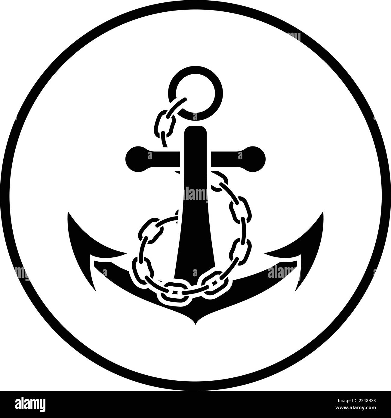Sea anchor with chain icon. Thin circle design. Vector illustration ...