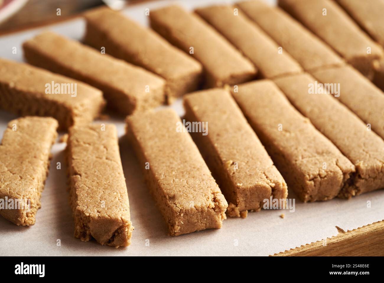 Homemade snack bars made of whey protein powder, ground oat flakes ...