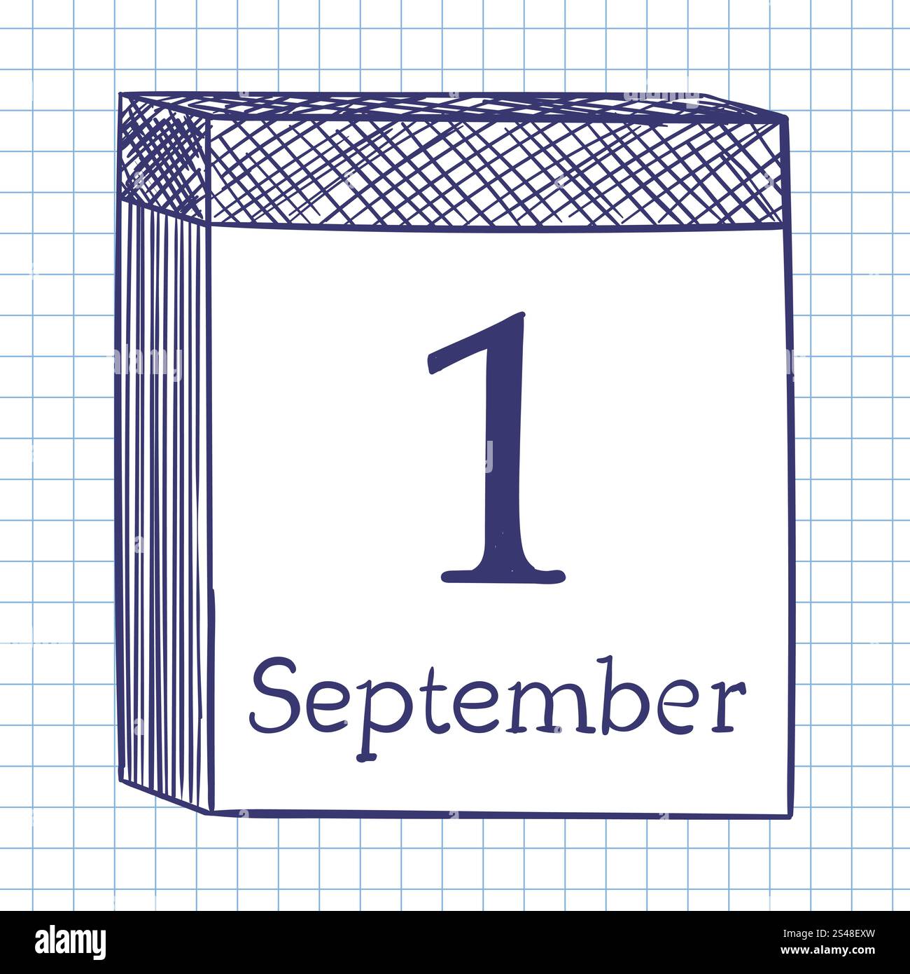 Wall calendar. Doodle sketch on checkered paper background. Vector ...