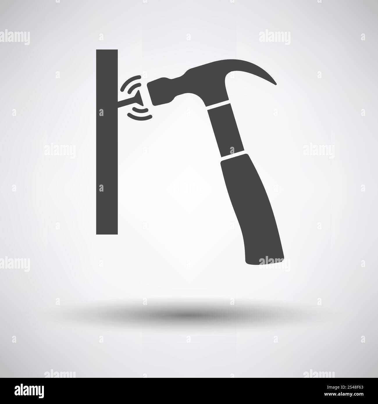 Icon of hammer beat to nail on gray background with round shadow ...