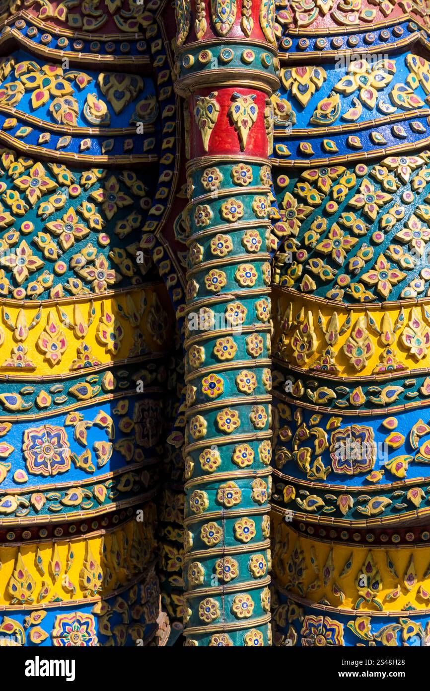 Close up view of colorful decoration on Demon guardians legs at Grand ...