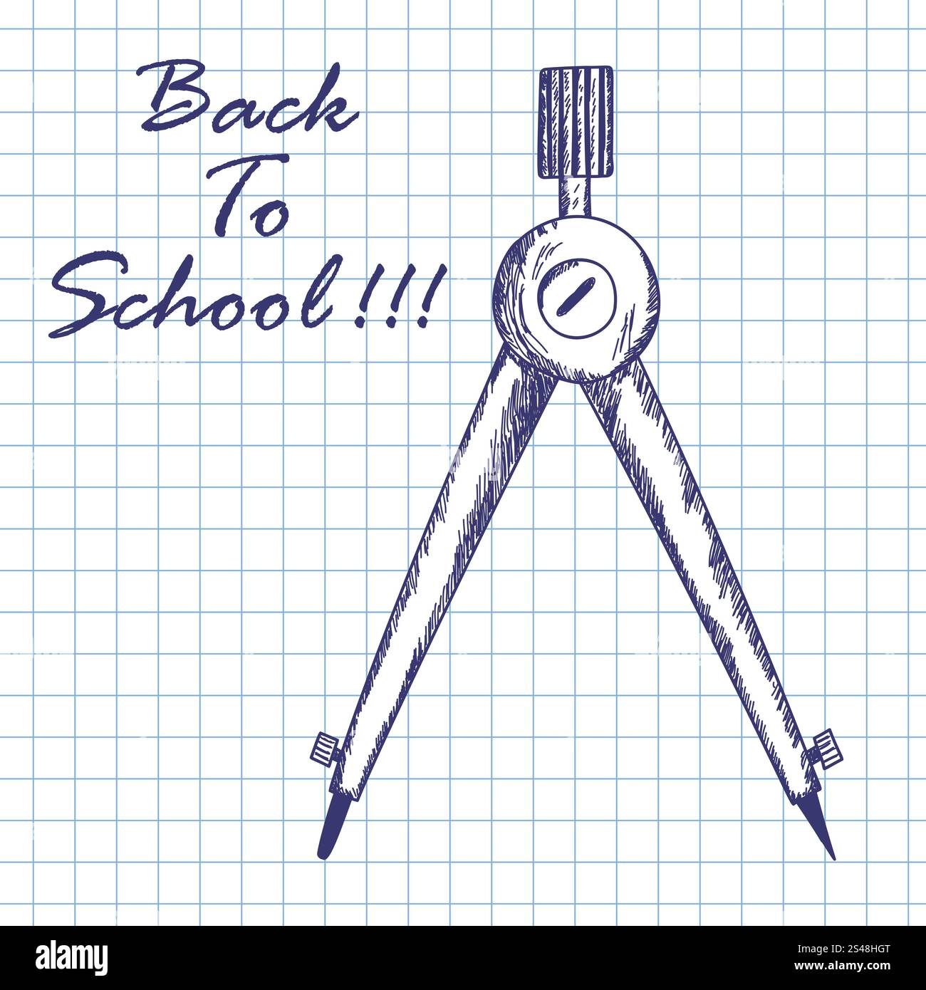 Compasses. Doodle sketch on checkered paper background. Vector ...