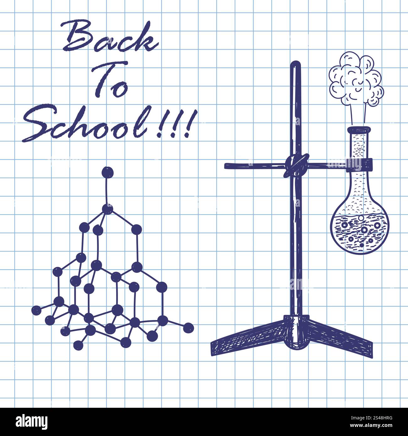 Physics theme. Doodle sketch on checkered paper background. Vector ...