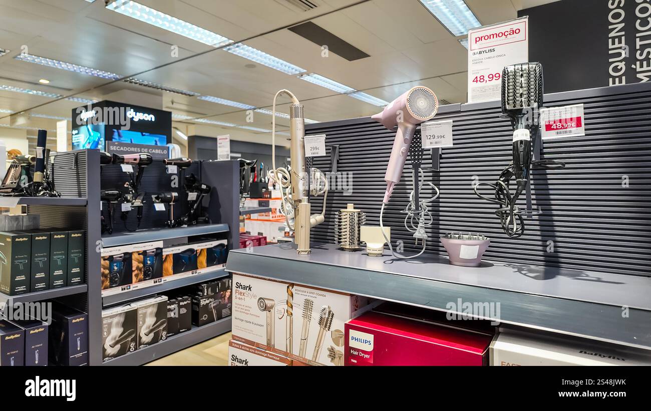 Interior of an electronic store in Lisbon, showcasing various hair ...