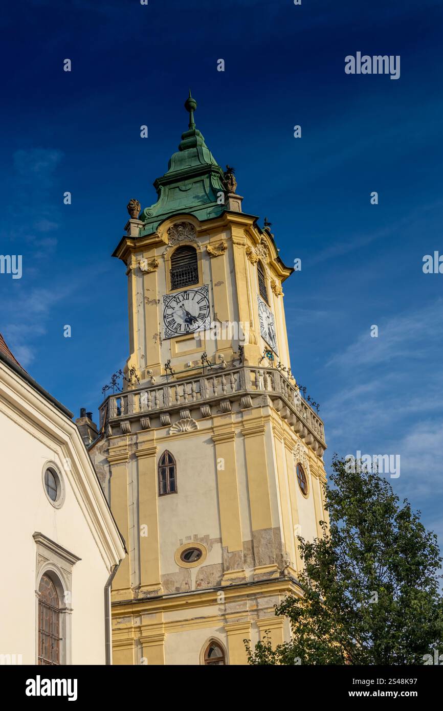 Bratislava historical city center buildings, fortress and church. The ...