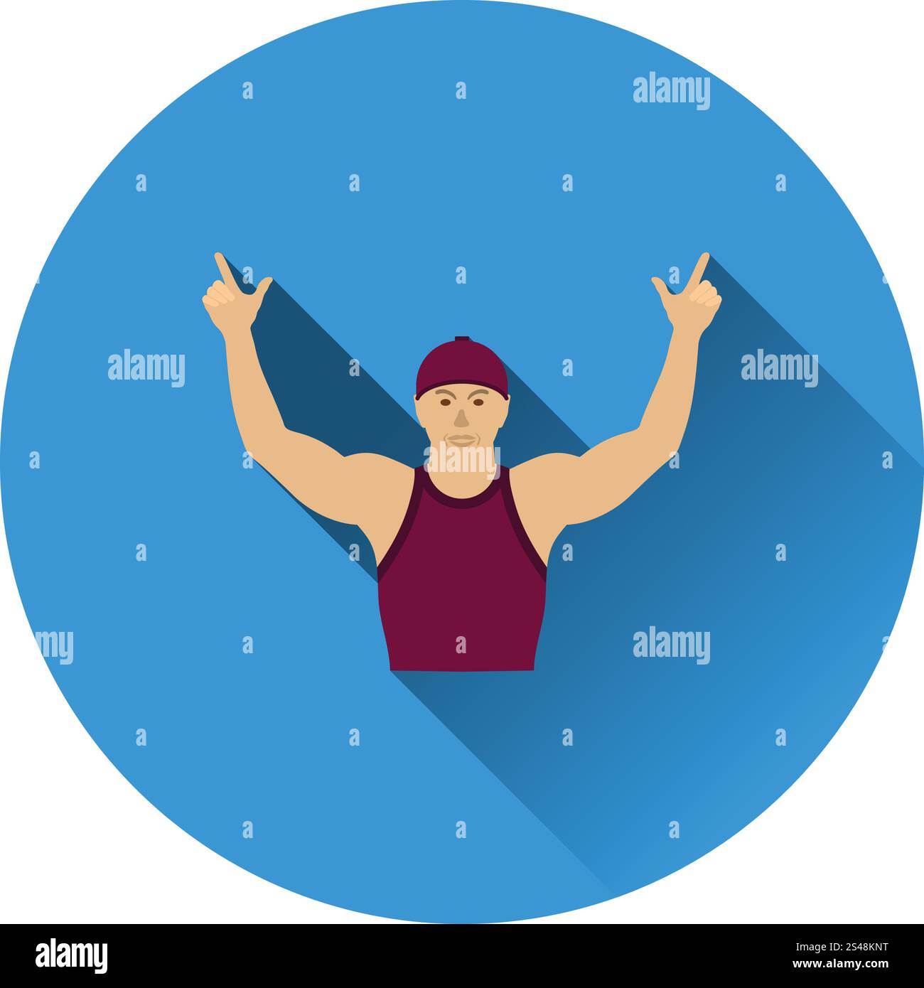 Football fan with hands up icon. Flat color design. Vector illustration ...